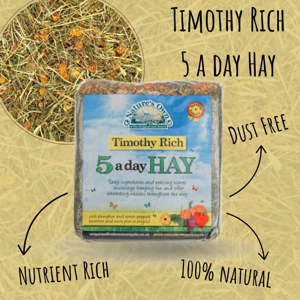 Timothy Rich 5 A Day Hay | Natural Blend for Small Pets