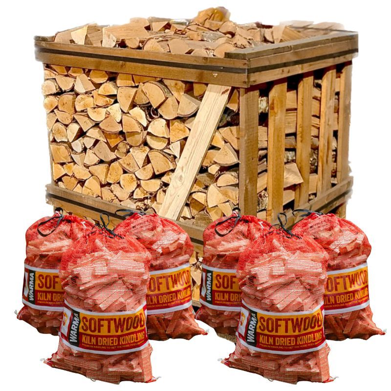 Large Birch Crate |6 Net Bags of Kindling | Cheap Firewood Bundle